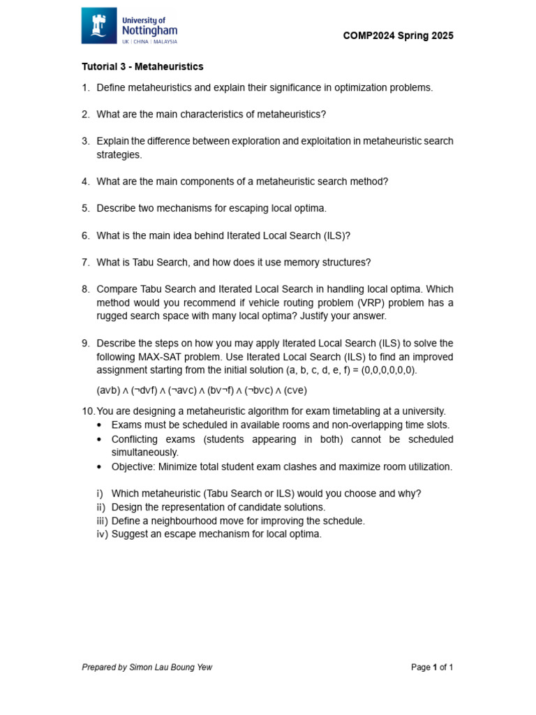 Tutorial 3 - Metaheuristics | PDF