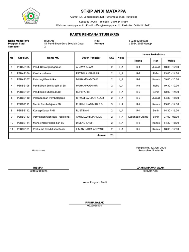 Cetak Laporan KRS Mahasiswa 2024 | PDF