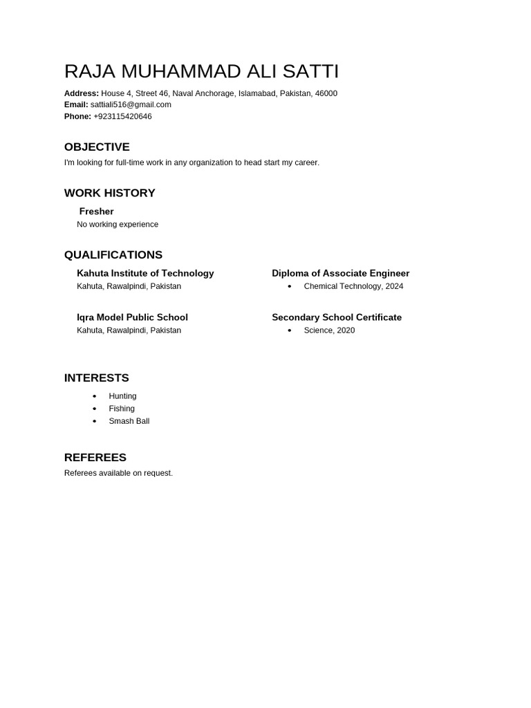 Raja Muhammad Ali Satti CV | PDF