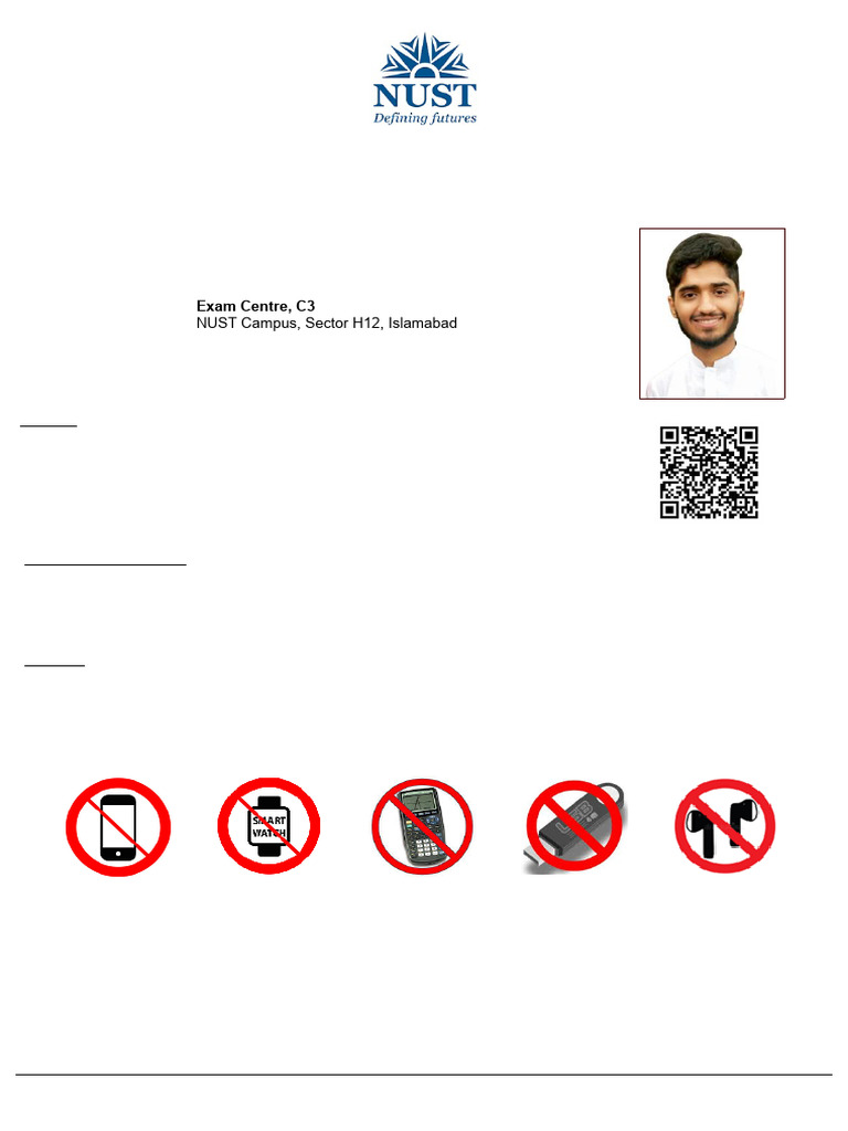 NUST Entry Test 2025 Admit Card Details | PDF
