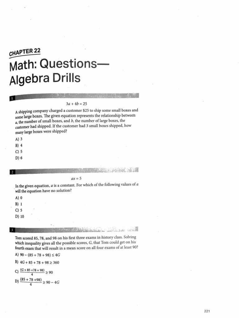 SAT Algebra Drills | PDF