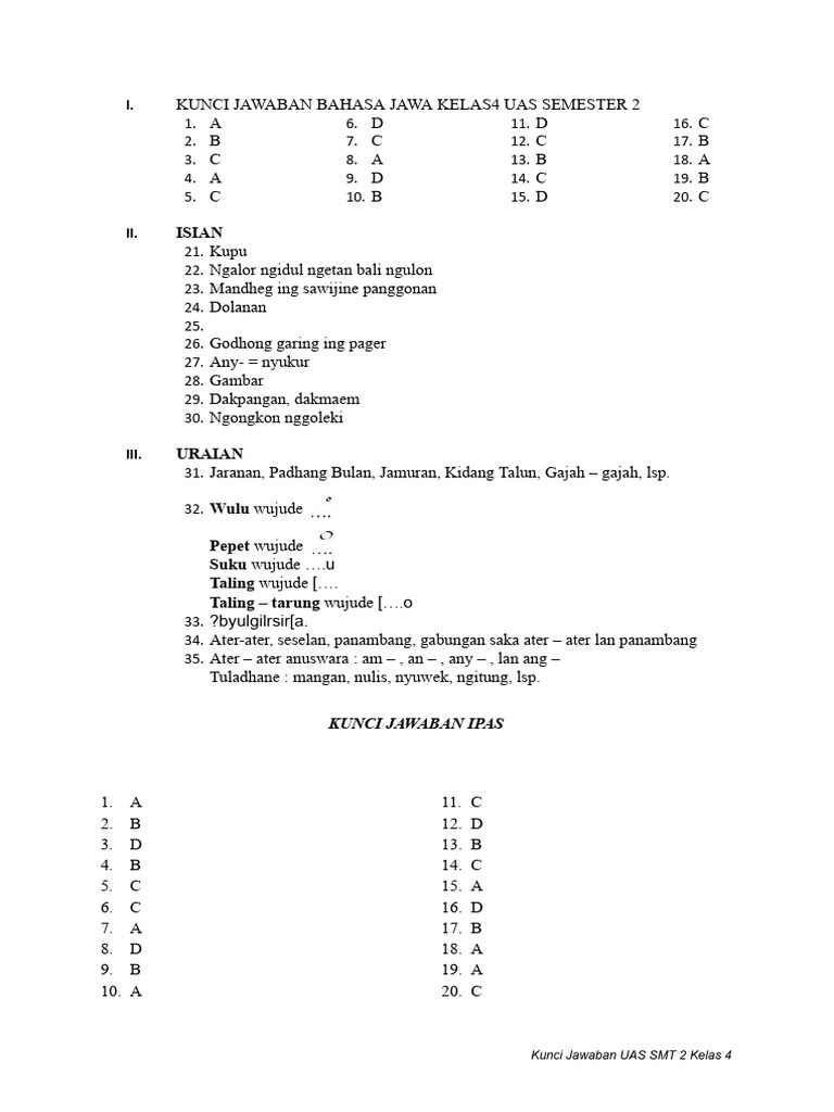 Kunci Jawaban Uas Kelas 4 SMT 2 | PDF
