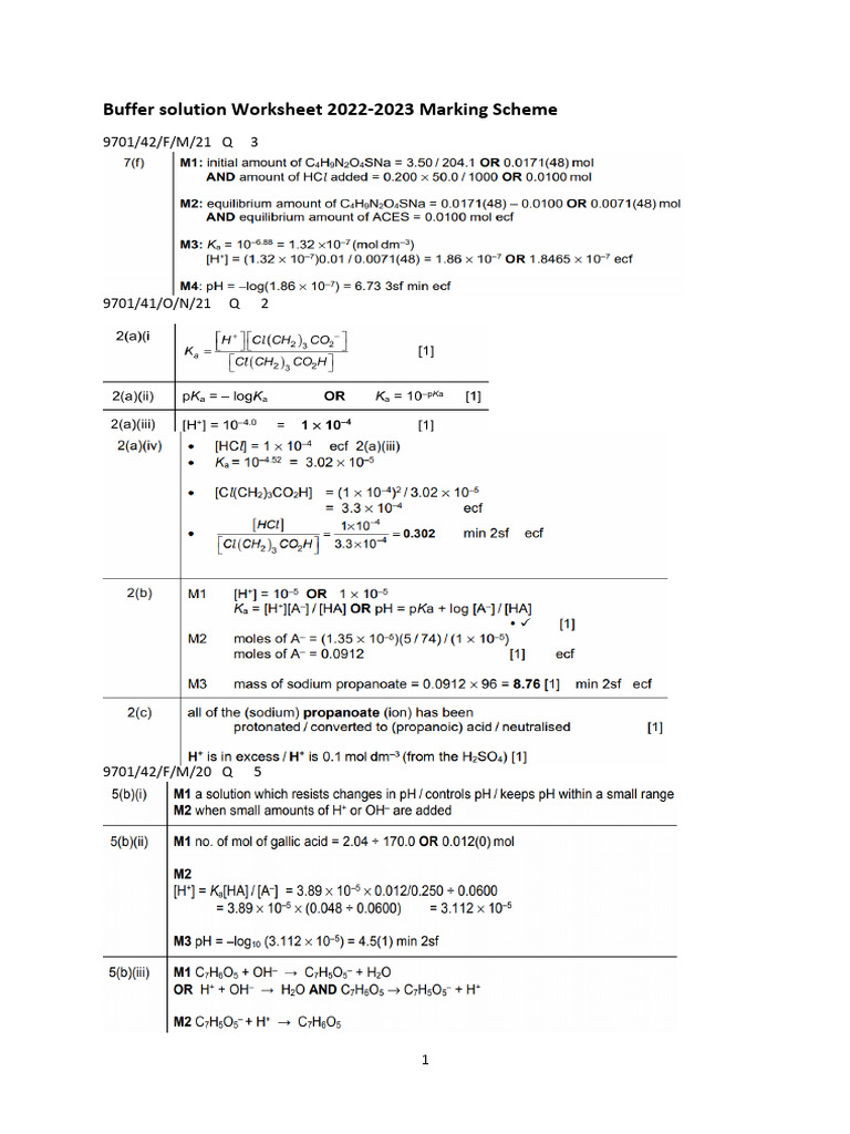 Buffer Solution Mark Scheme | PDF