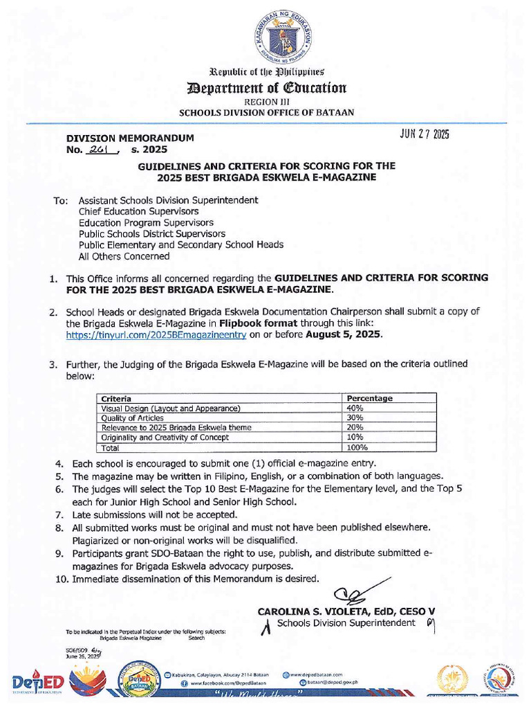 Division Memorandum No. 261 s.2025 | PDF