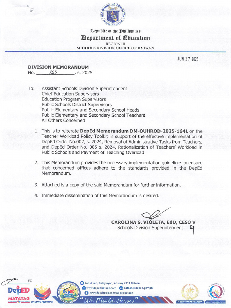 Division Memorandum No. 266 S. 2025 | PDF