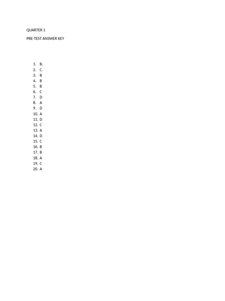 Quarter 1 Pre-test-Answer Key | PDF