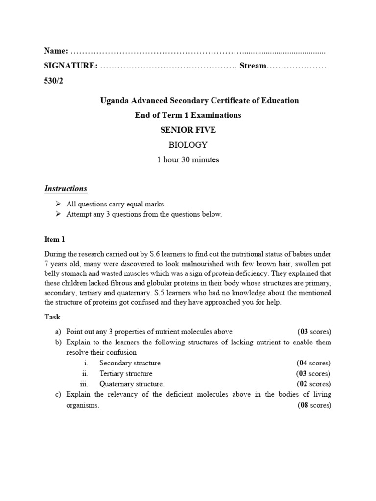Senior Five Biology Exam Sample Paper | PDF | Photosynthesis | Bacteria