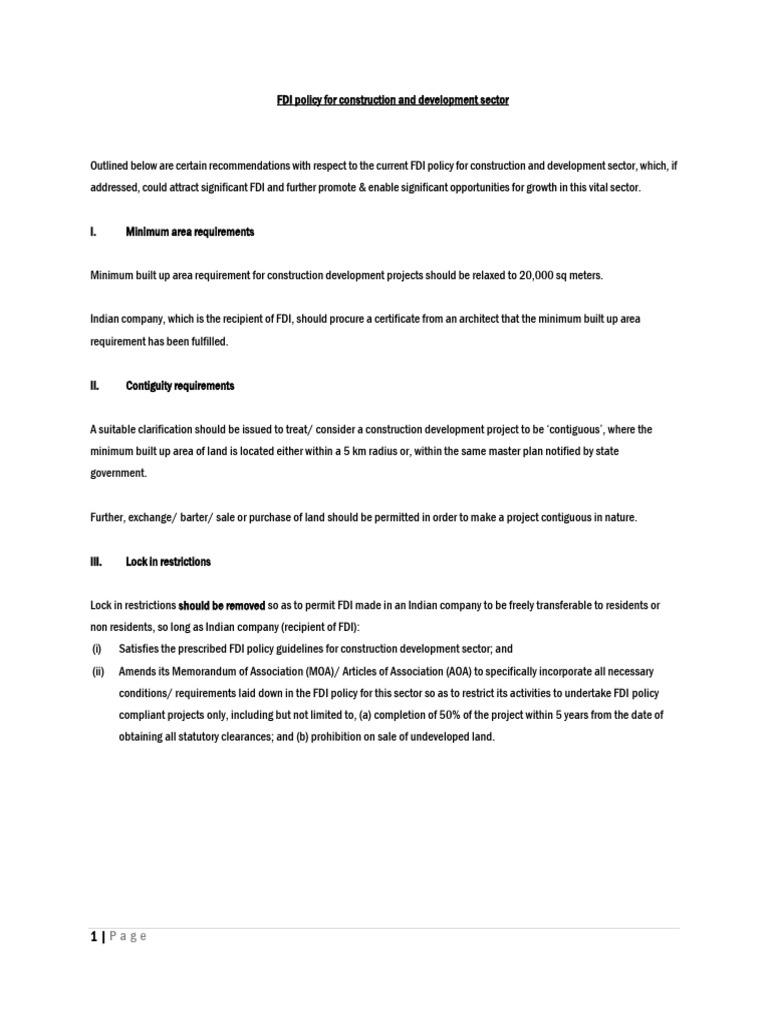 FDI in Construction Development Sector FICCI HUPA | PDF | Foreign ...