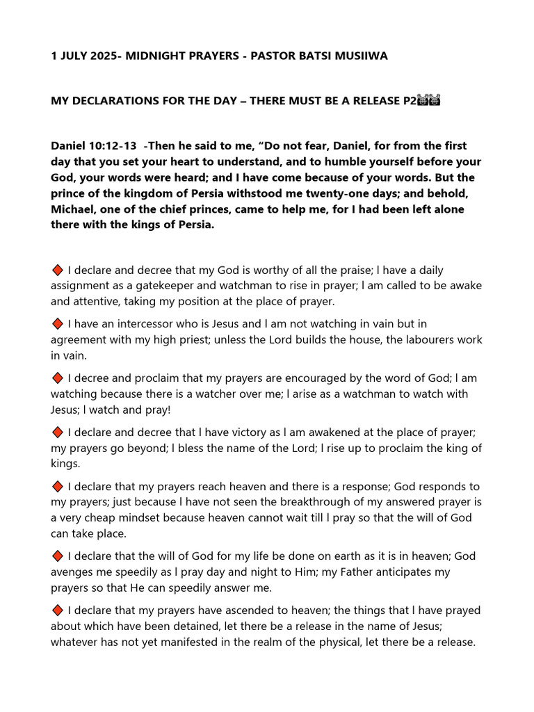 1 JULY 2025 - My Declarations For The Day - 250701 - 090206 | PDF | Prayer | Heaven