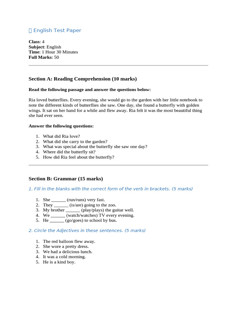 English Test Paper-25 | PDF
