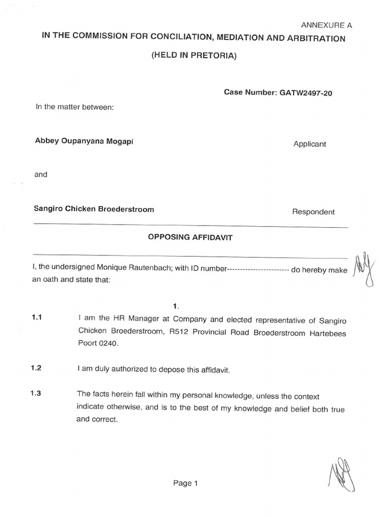 CCMA Opposing Affidavit Sagiro and Mogapi | PDF