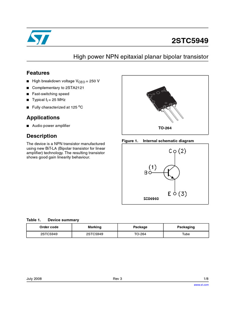 2STC5949 | PDF | Bipolar Junction Transistor | Transistor