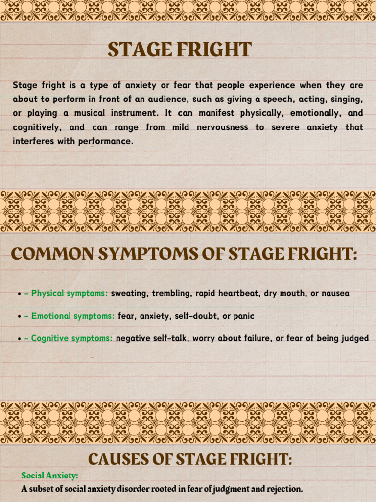 Overcoming Stage Fright: Tips & Techniques | PDF | Anxiety | Fear