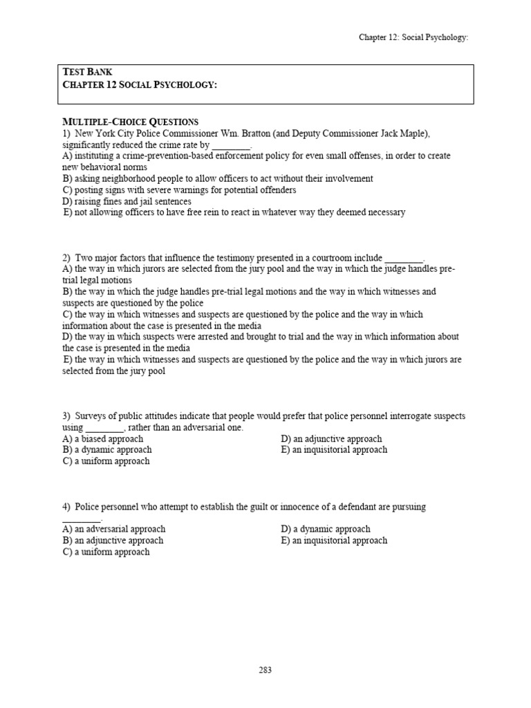 Social Psychology Test Bank: Chapter 12 | PDF | Confession (Law) | Witness