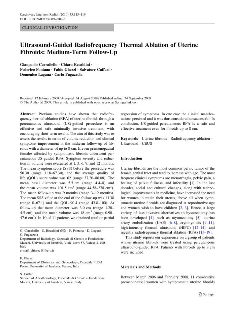 Ultrasound-Guided Radiofrequency Thermal Ablation Fib (Safety - Volume ...