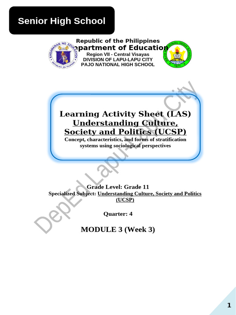 Las-Ucsp Module 1 Fourth Q | PDF | Social Stratification | Cognition