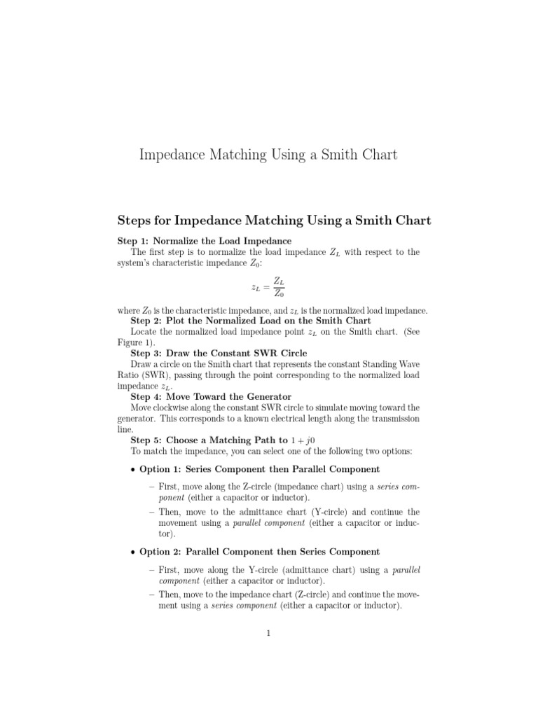 Smith Chart Impedance Matching | PDF | Electrical Impedance | Telecommunications Engineering