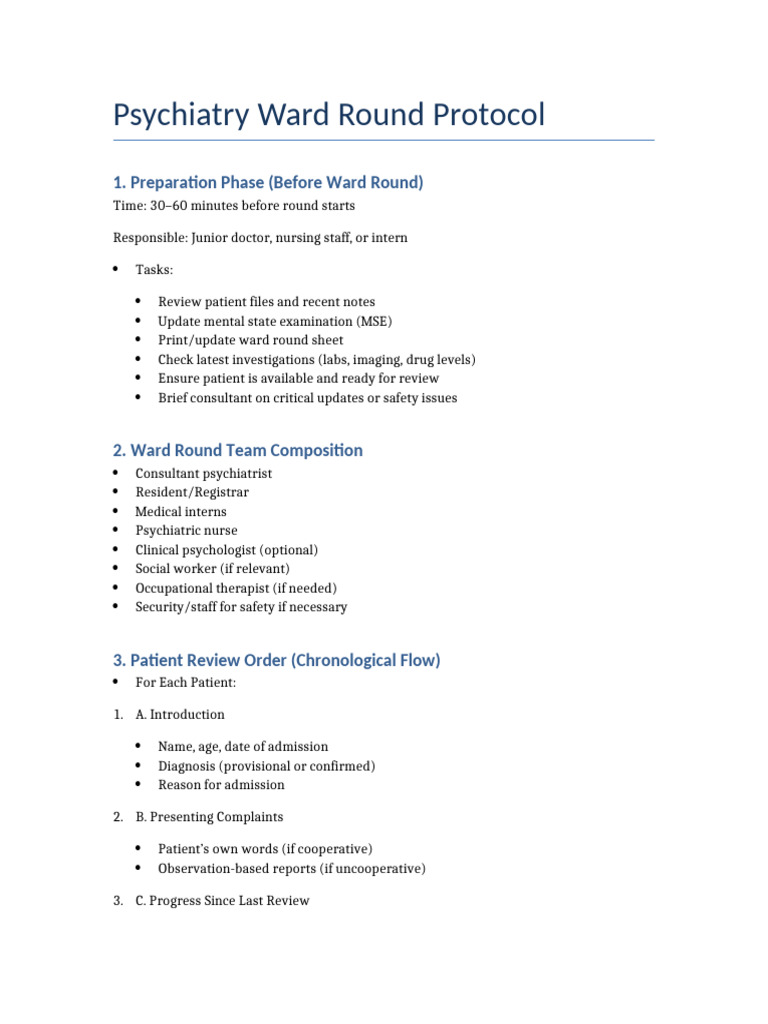 Psychiatry Ward Round Protocol | PDF | Psychiatry | Medicine