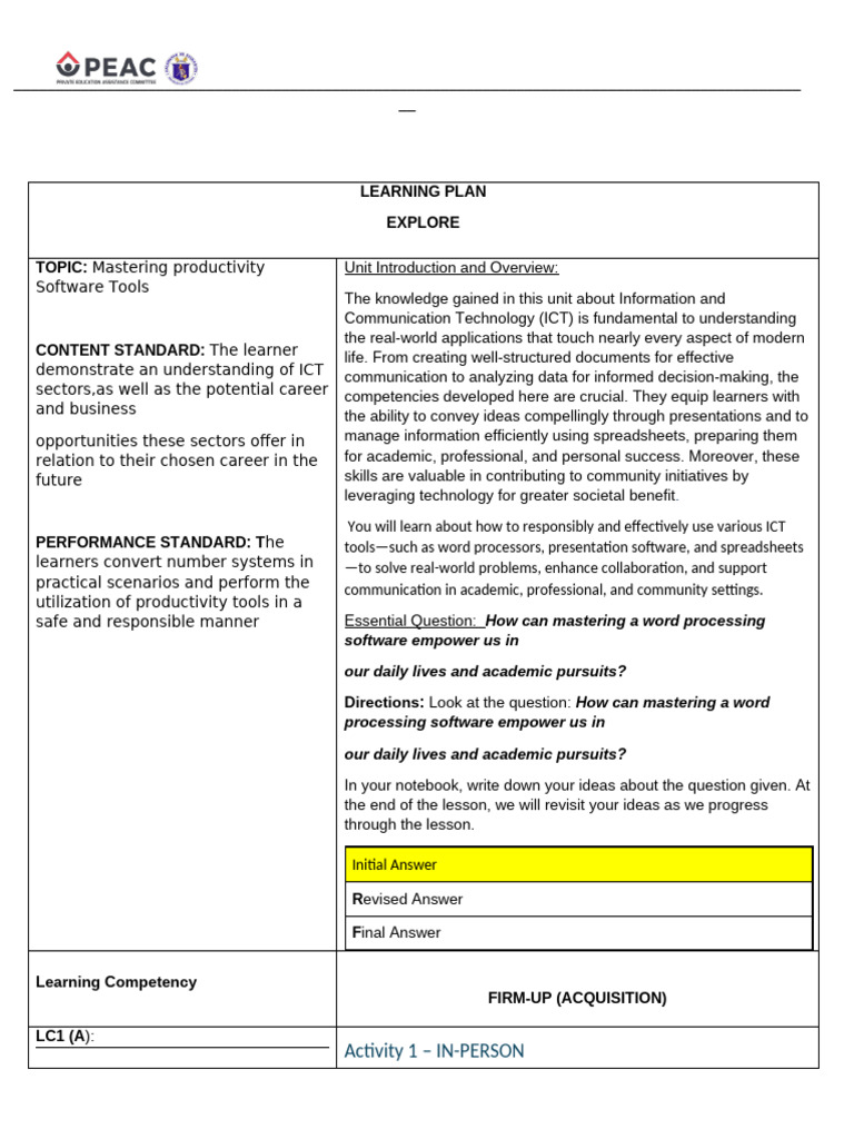 Tle7 Learning Plan Lesson4 | PDF | Educational Technology | Learning