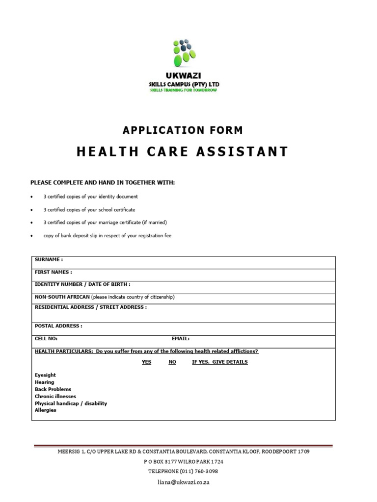 Health Care Assistant Application Form | PDF