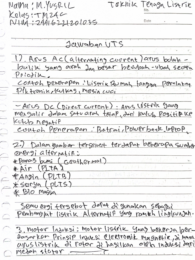 Uts Teknik Tenaga Listrik - M Yusril - tm24c | PDF