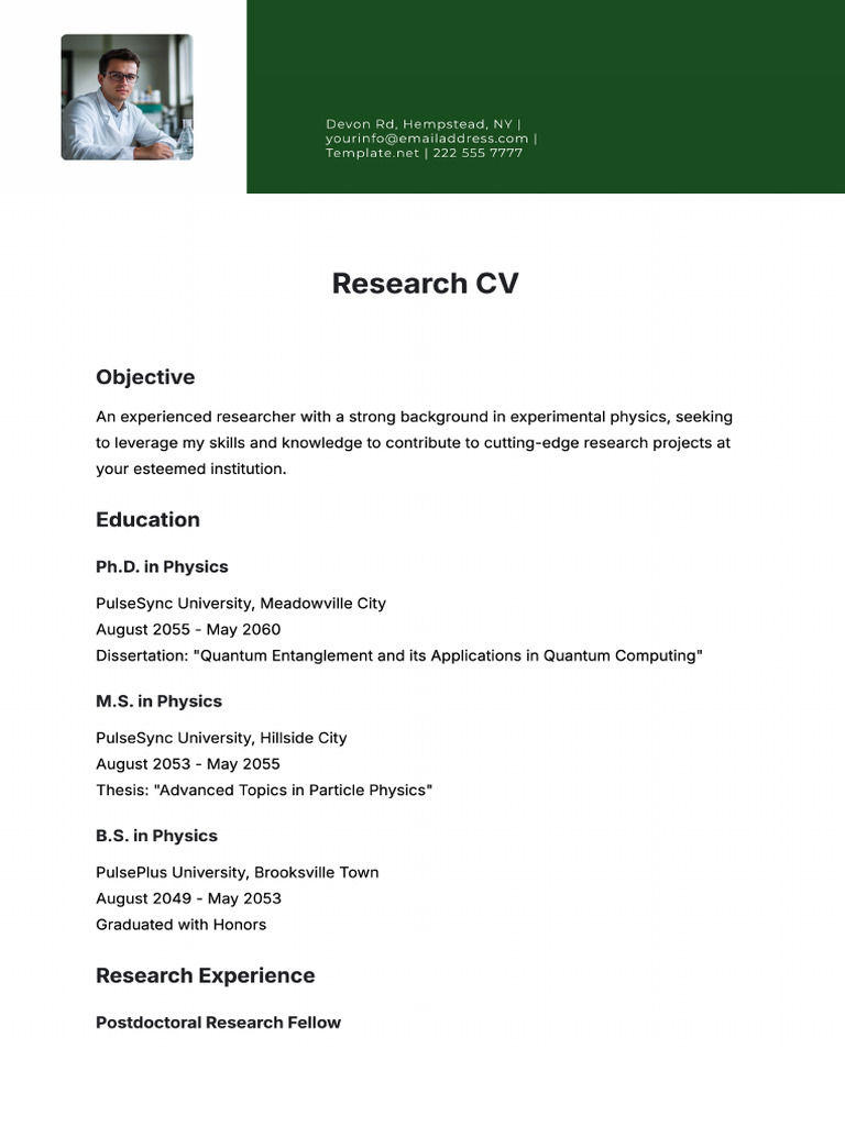 Free Research CV Template | PDF