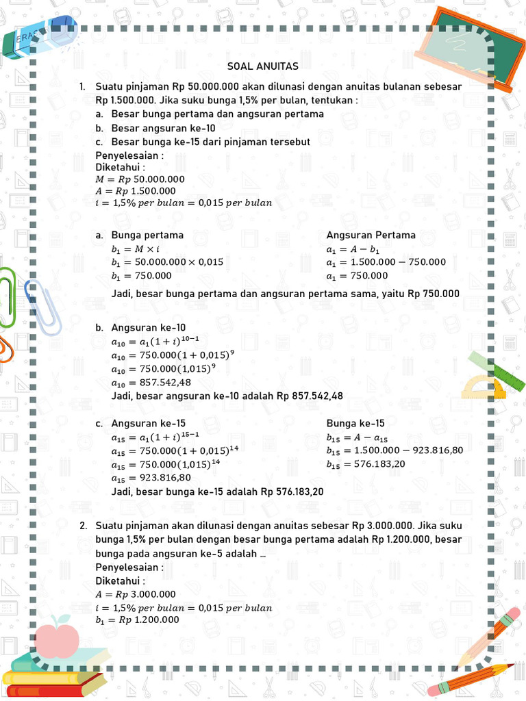 Contoh Soal Dan Pembahasan Anuitas Matematika | PDF