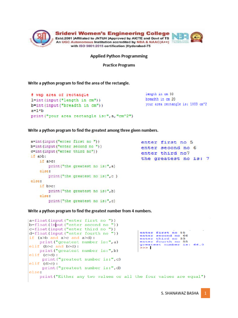 ECE Applied Python Practice Programs Page No 1-2 | PDF