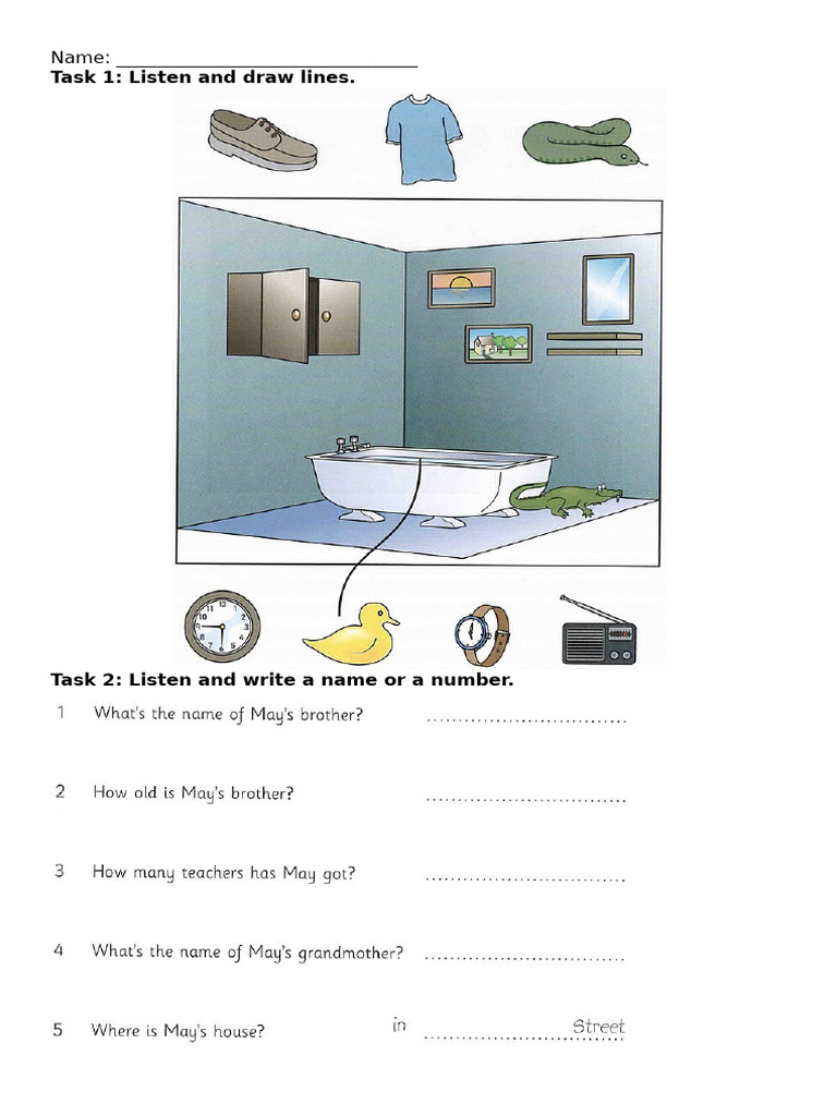 PreK Worksheet 3 (Starters 1 Test 3 Audio) | PDF
