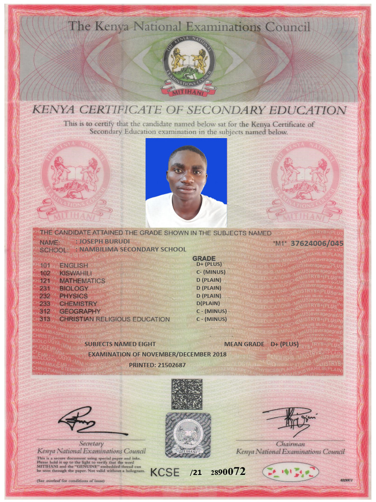 Burudi Kcse Cert | PDF