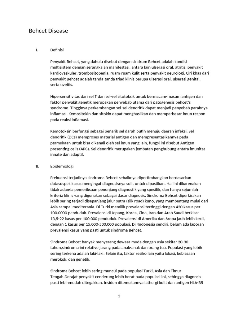 Pemahaman Penyakit Behcet dan Gejalanya | PDF