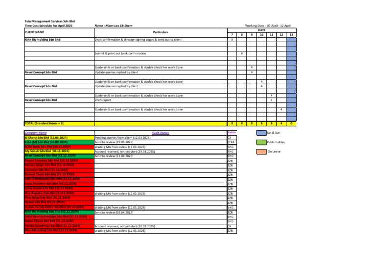 Timesheet 2025 - Nixon (07.04 - 12.04) | PDF