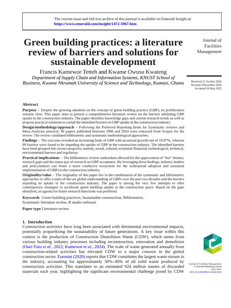 Barriers to Green Building Practices | PDF | Sustainability | Green ...