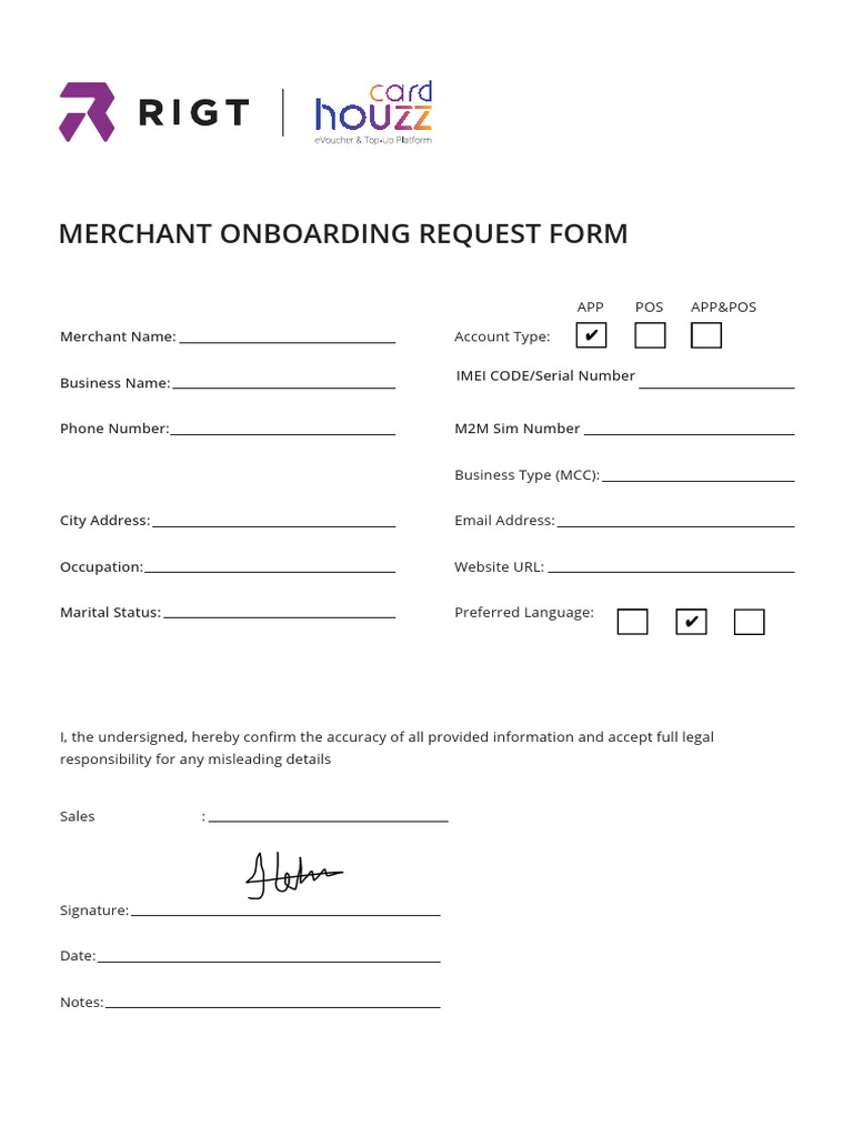 Merchant Onboarding Request Form | PDF