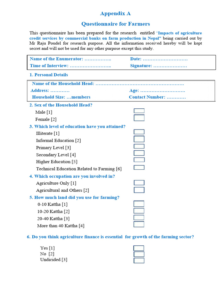 Farmer Questionnaire on Agricultural Credit | PDF | Interest | Agriculture