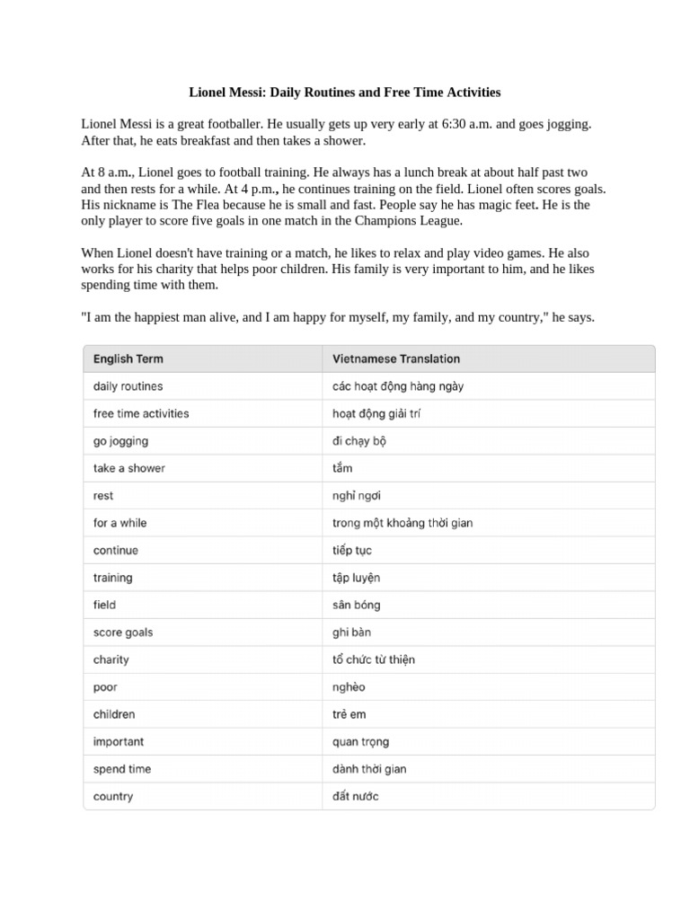 Messi's Daily Routine and Activities | PDF
