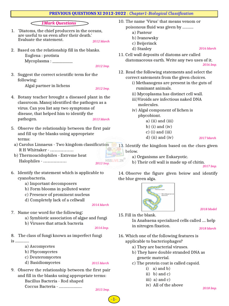 Biological Classification Exam Questions | PDF | Fungus | Bacteria