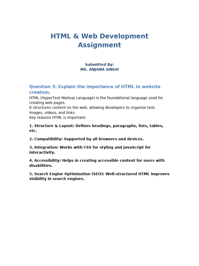 HTML Assignment MS ANJANA SINGH | PDF