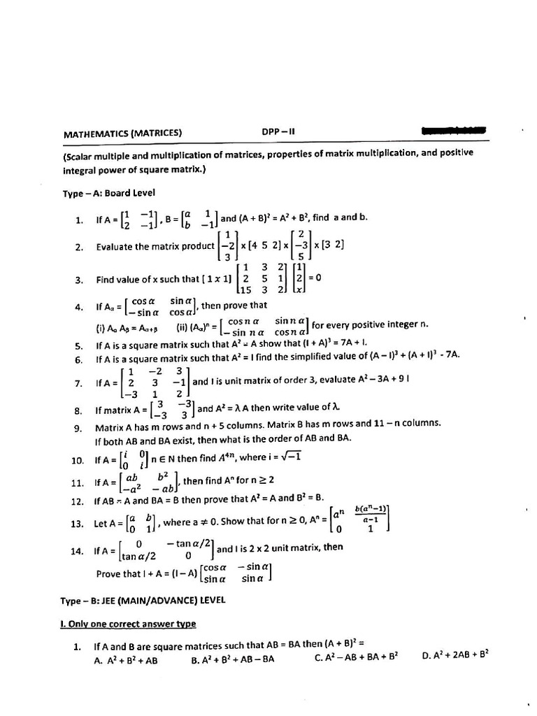 DPP 02 (Matrices) | PDF