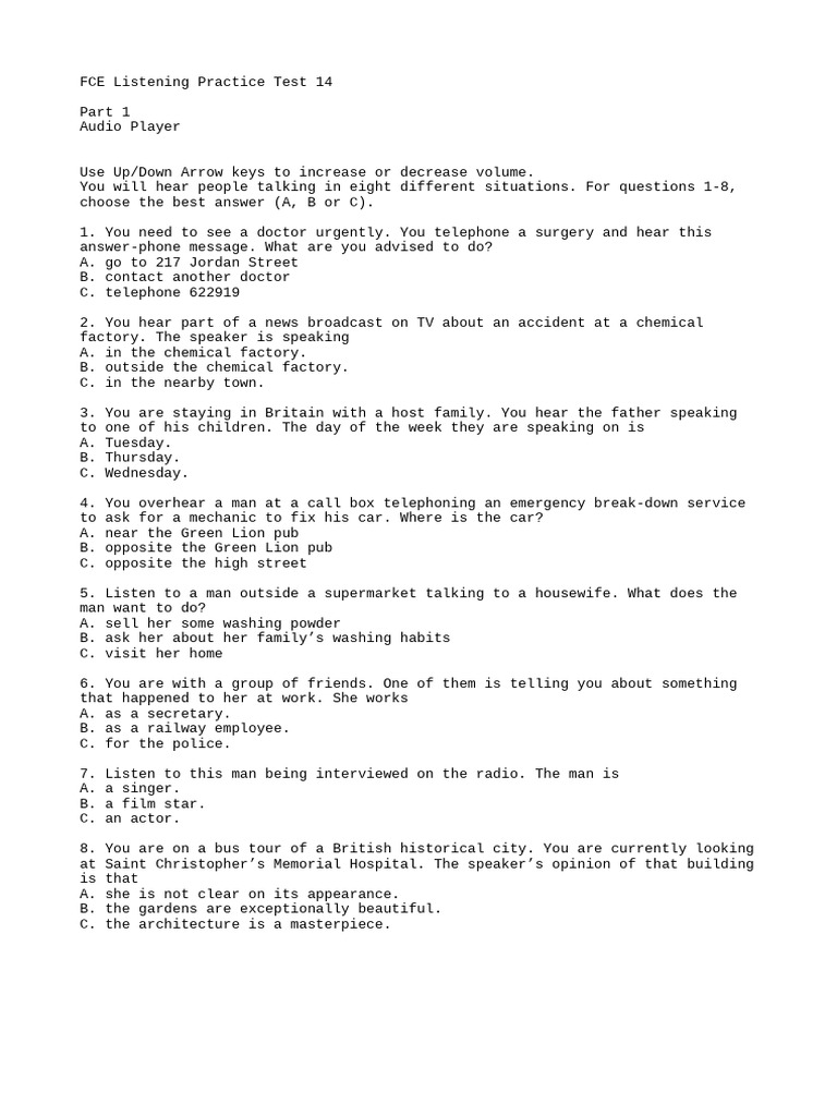 FCE Listening Practice Test 14 | PDF