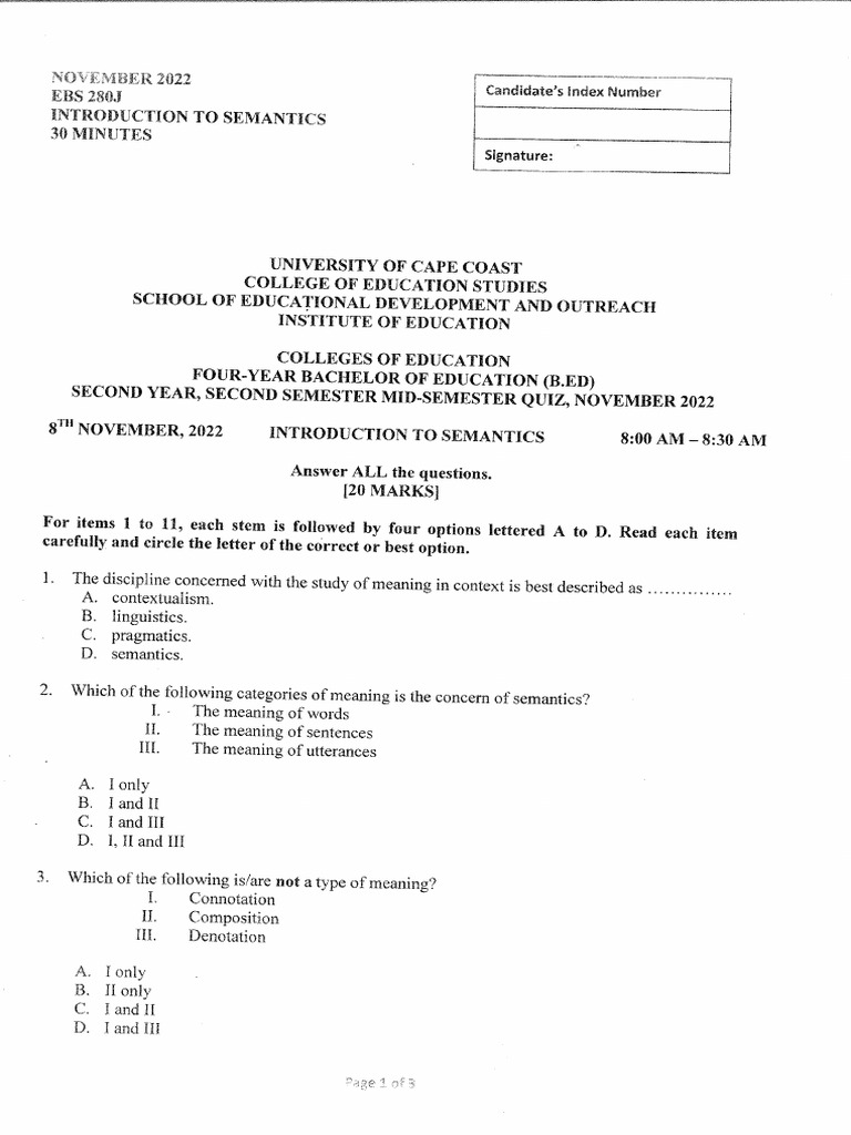 Introduction To Semantics - 2022 External Quiz | PDF