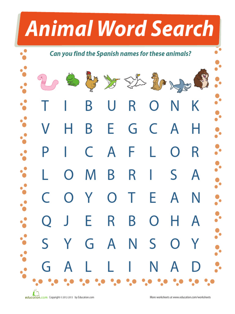 Animals in Spanish Word Search 2 | PDF