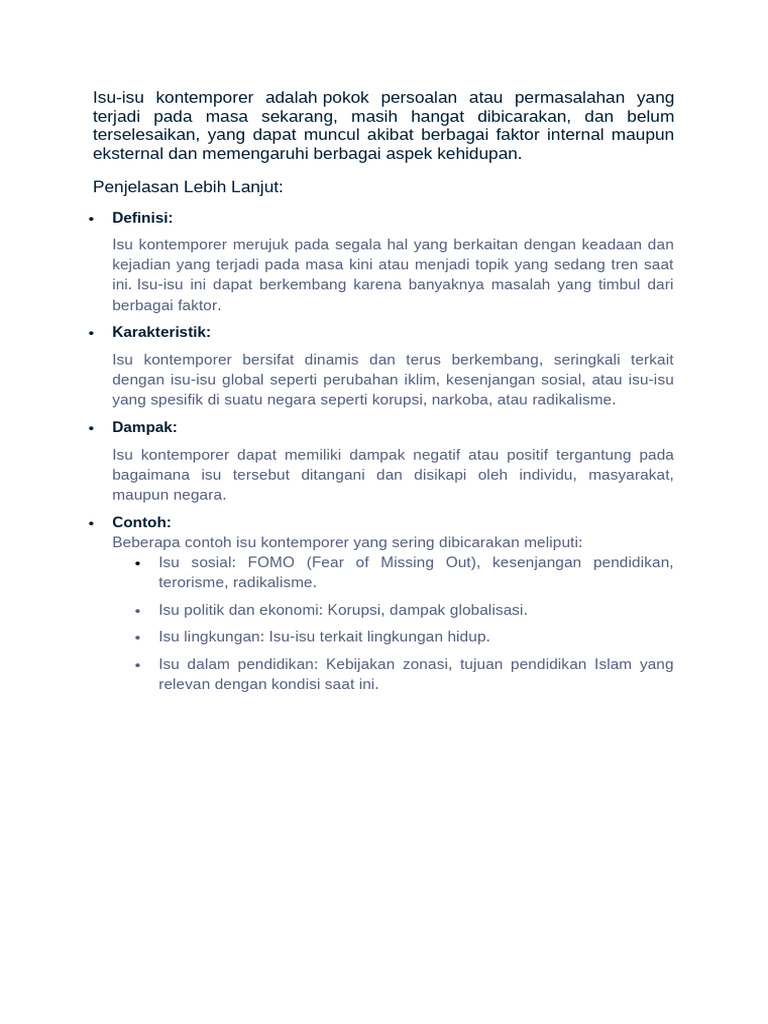 Isu Kontemporer: Definisi dan Contoh | PDF