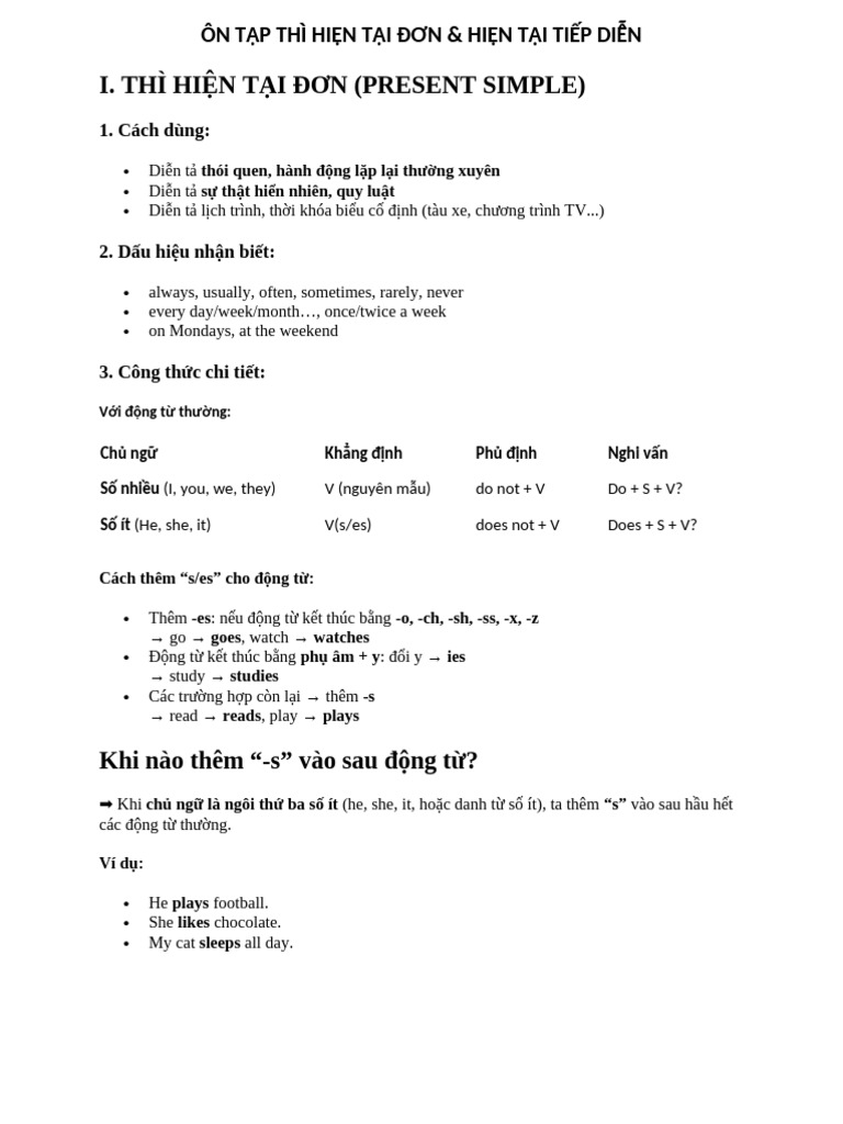 Handout 1 - Ôn Tập Thì HTĐ + HTTD | PDF
