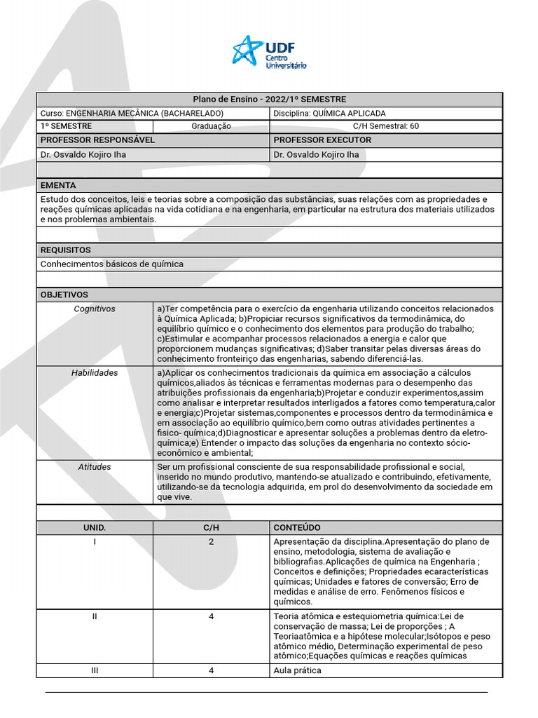 Solicitacao-Química Aplicada Udf | PDF | Química | Engenharia