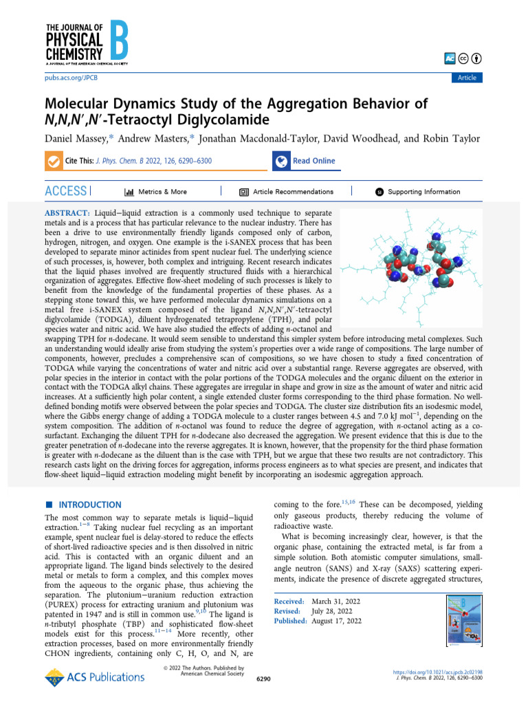 Massey Et Al 2022 Molecular Dynamics Study of The Aggregation Behavior of N N N N Tetraoctyl ...