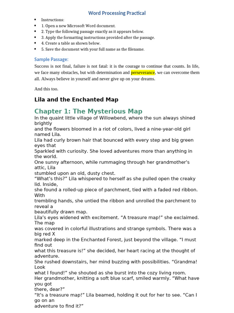 Word Processing Practical With Table 231 | PDF