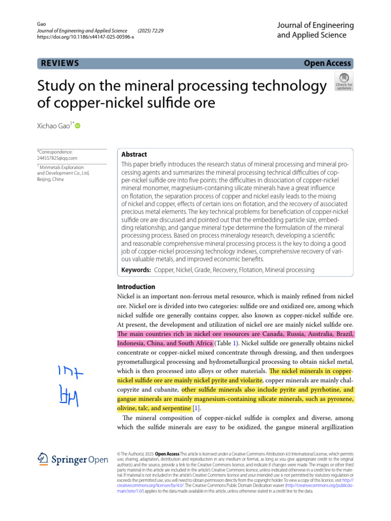 Study On The Mineral Processing Technology Pdf Ore Nickel