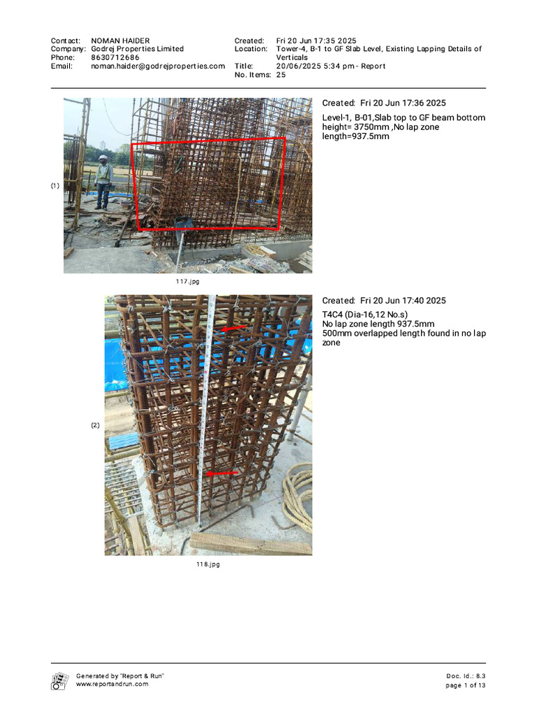 Vertical Lapping Report for Tower-4 | PDF