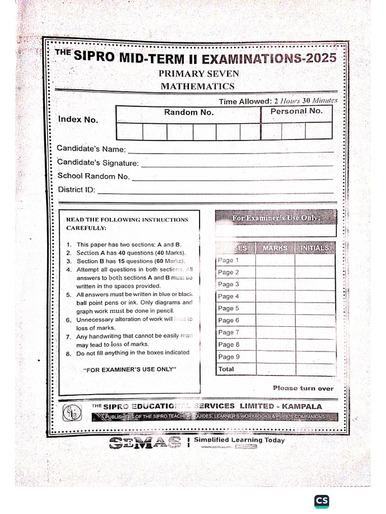 Sipro Mid Term Ii 2025 Mathematics | PDF